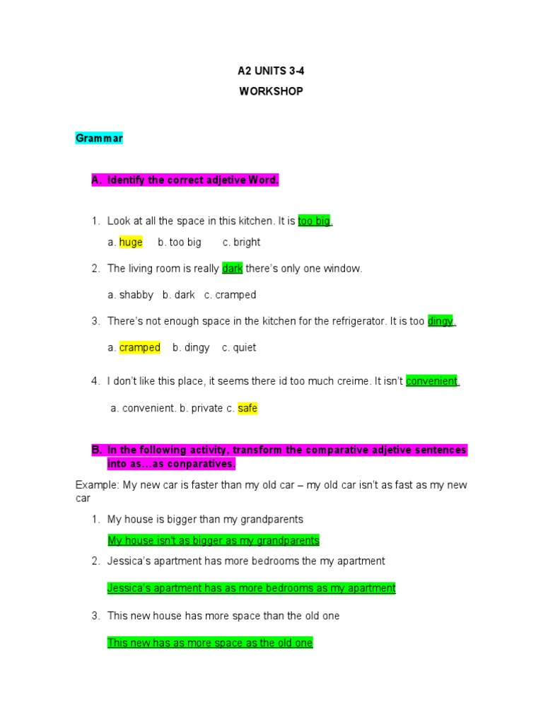 Workshop Gramar A2 | PDF