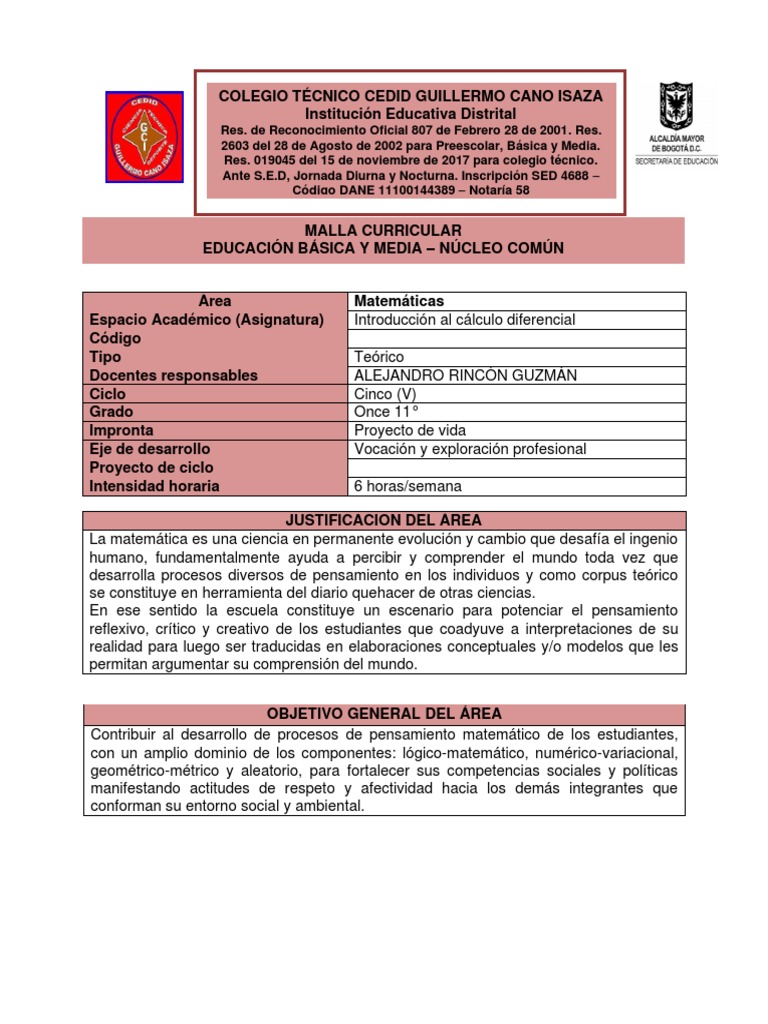 Malla Curricular Matemáticas Undécimo | PDF | Integral | Logaritmo