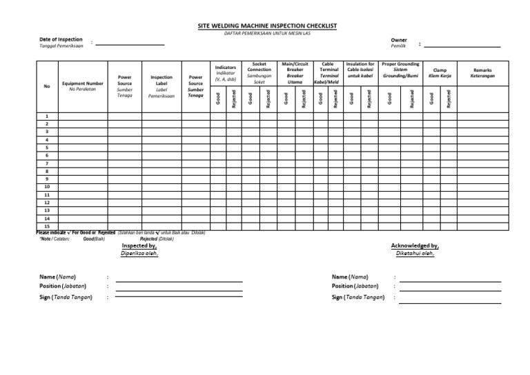 Site Welding Machine Inspection Checklist | PDF