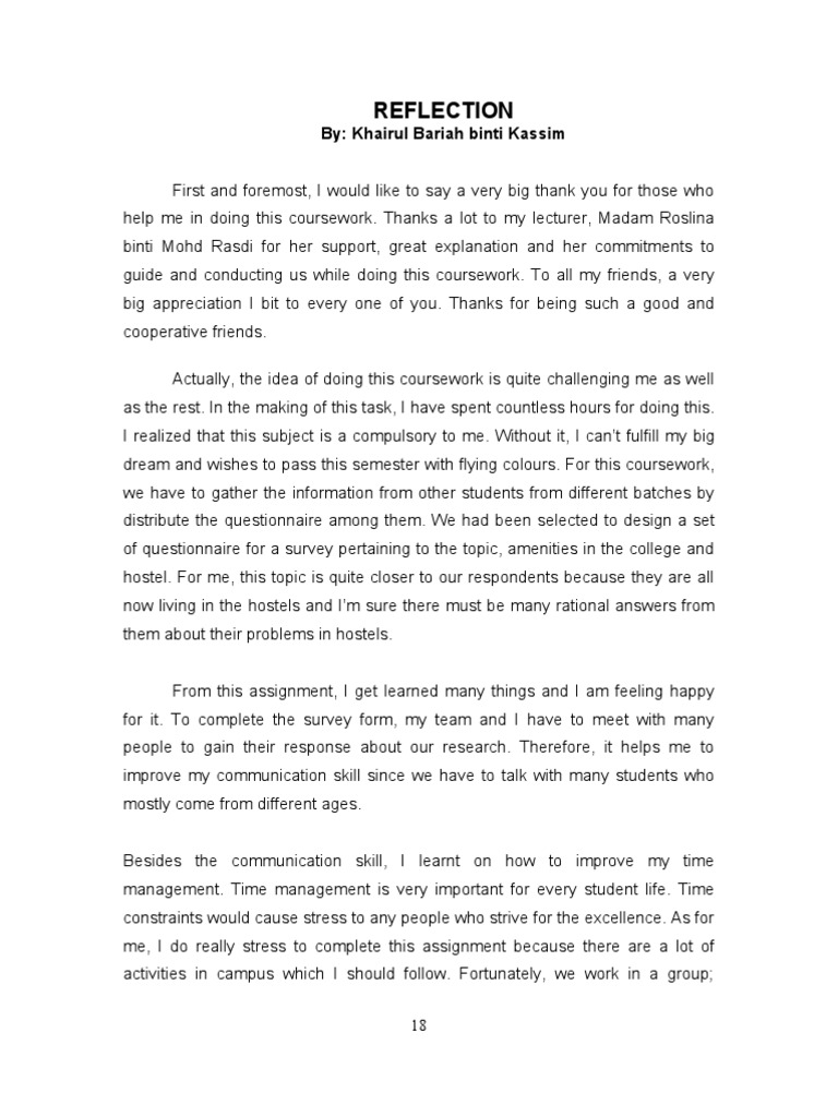 REFLECTION ON COURSEWORK CHALLENGES AND LESSONS LEARNED | PDF | Survey ...