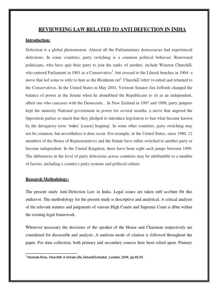 Synopsis Anti Defection Law | PDF