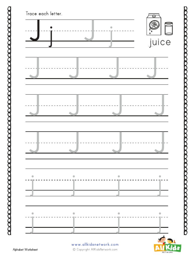 4 Line Letter J Tracing Worksheet | PDF