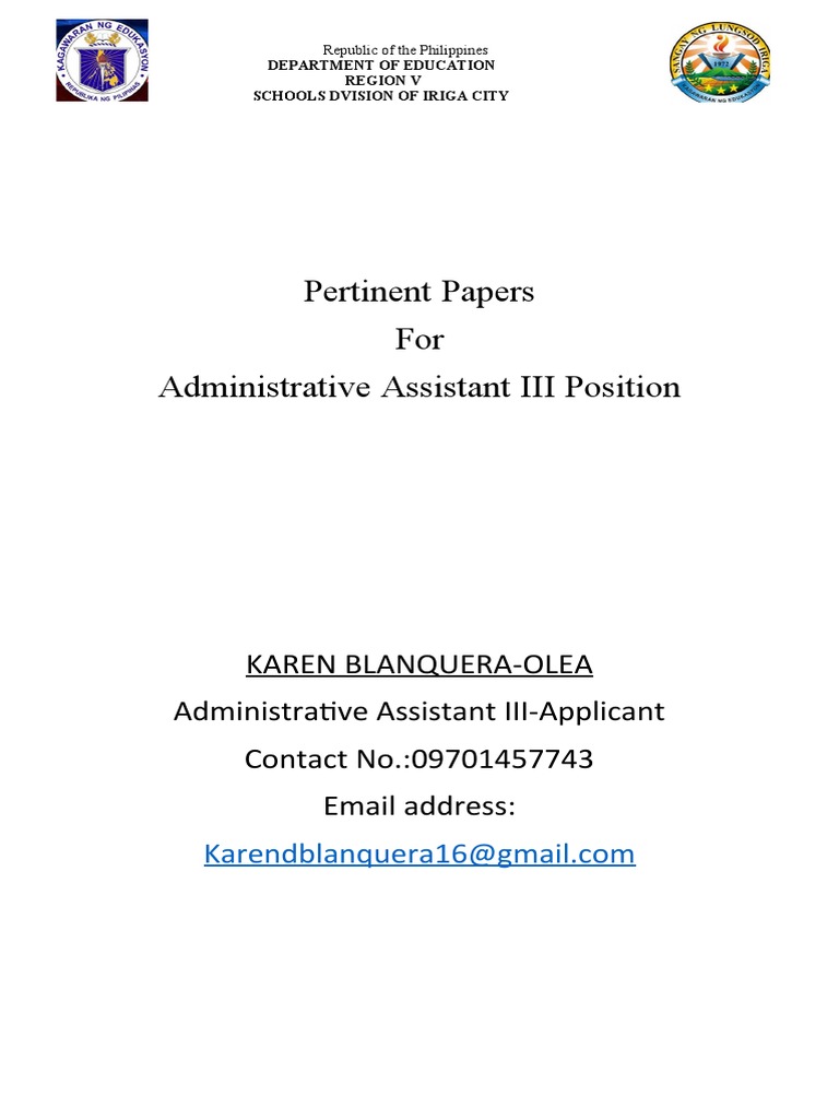 Pertinent Papers for Admin Assistant III | PDF