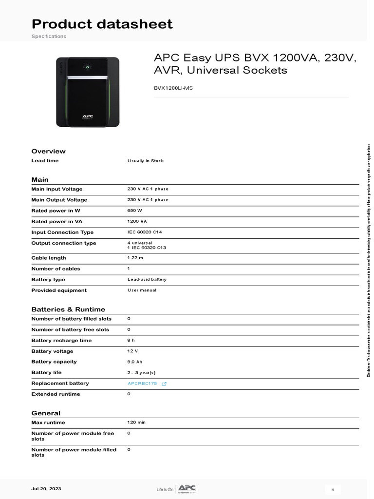 Easy UPS - BVX1200LI-MS | PDF | Mains Electricity | Electrical Engineering