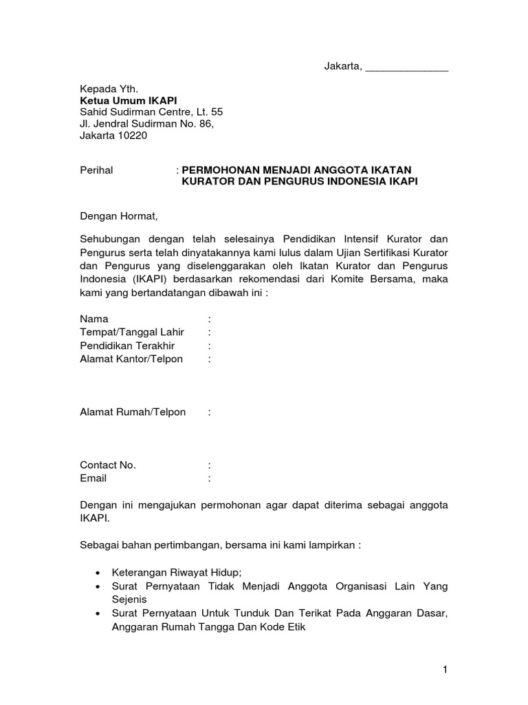 Surat Permohonan Menjadi Anggota IKAPI | PDF