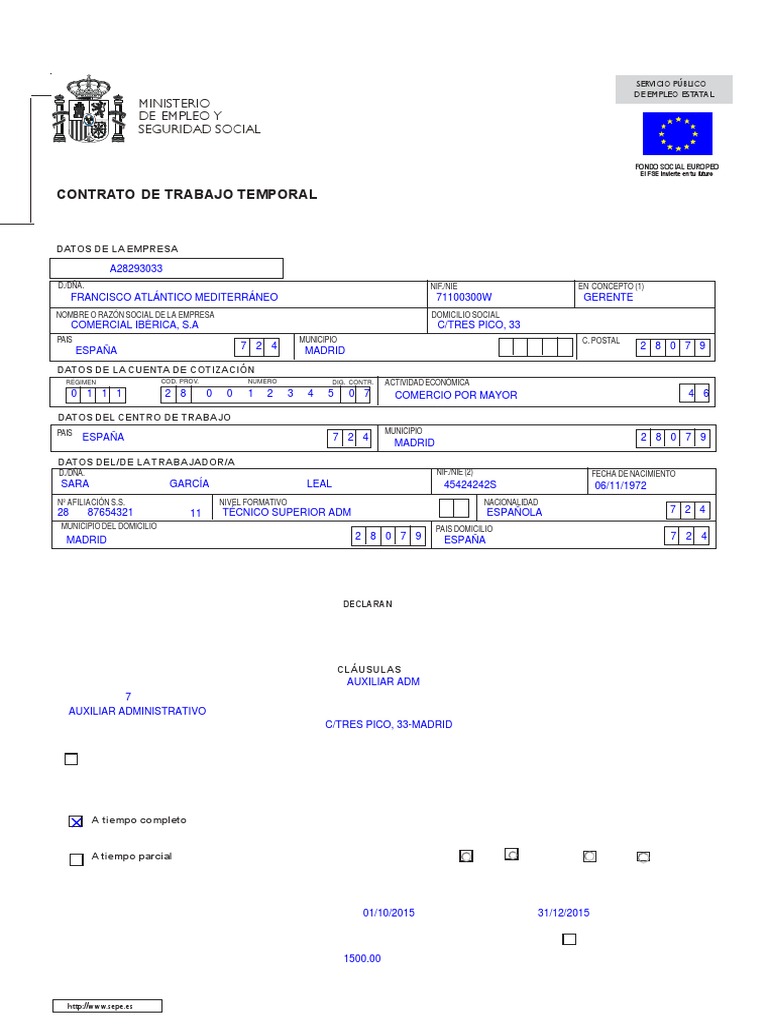 Contrato de Trabajo Temporal | PDF