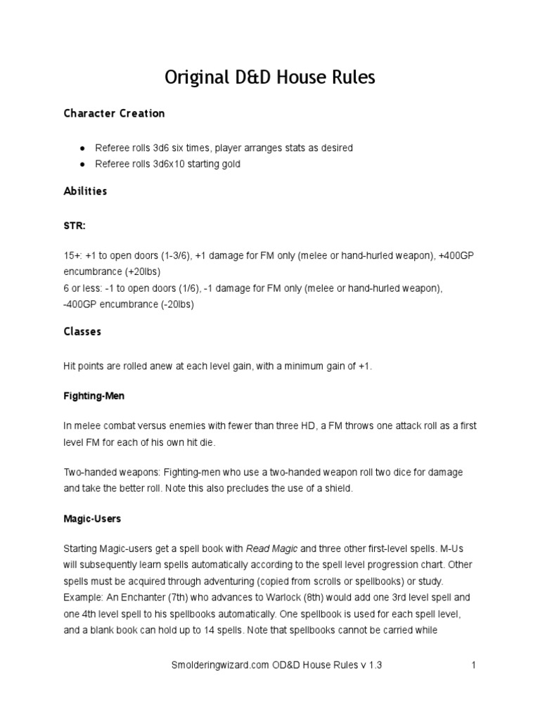 OD&D House Rules | PDF