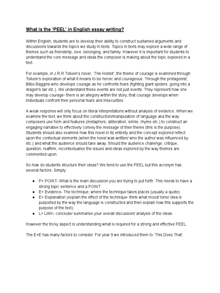 Year 9 PEEL Paragraph Guide | PDF