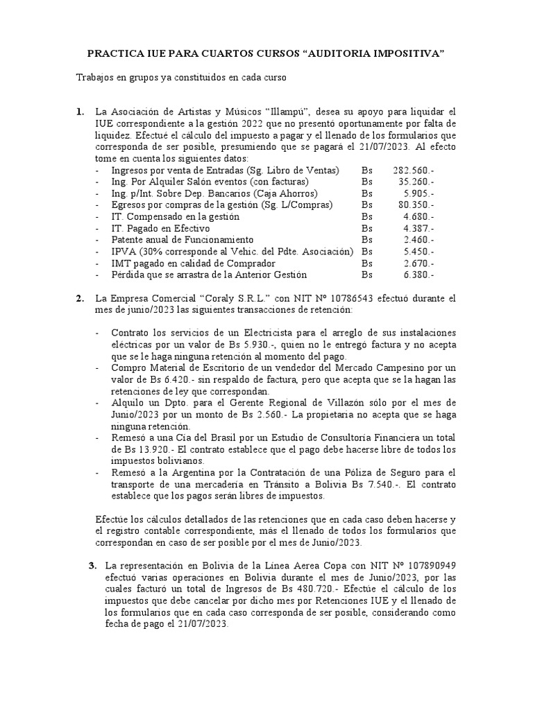 Cálculo del IUE para Auditoría 2022 | PDF | Dinero | Mercado (economía)