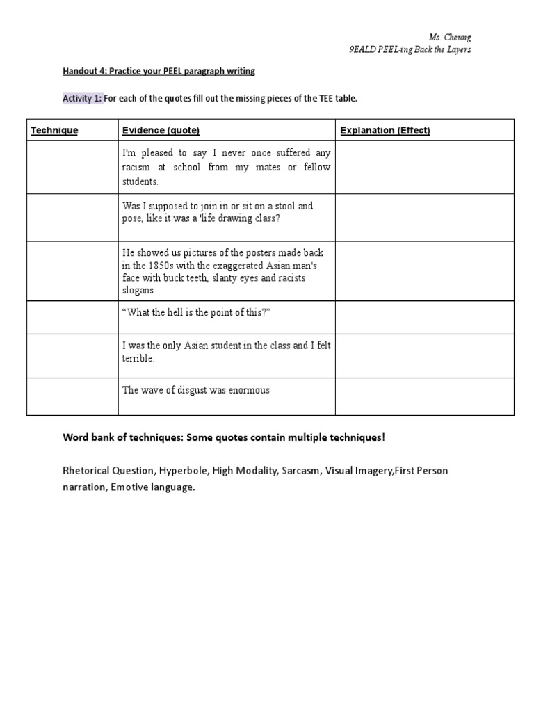 PEEL Paragraph Writing Practice Guide | PDF | Cognition