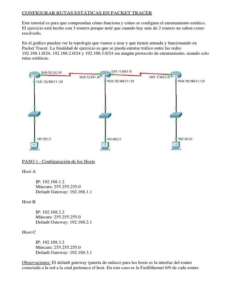 Configurar Rutas Estáticas en Packet Tracer | PDF | Enrutador (Computación) | Dirección IP