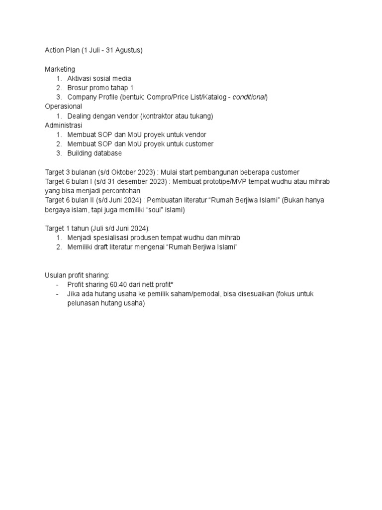 Action Plan (1 Juli - 31 Agustus) | PDF