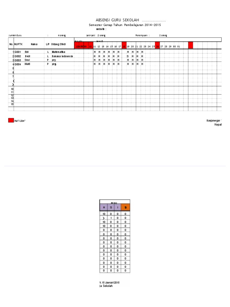 Format Absensi Guru Excelxlsx | PDF