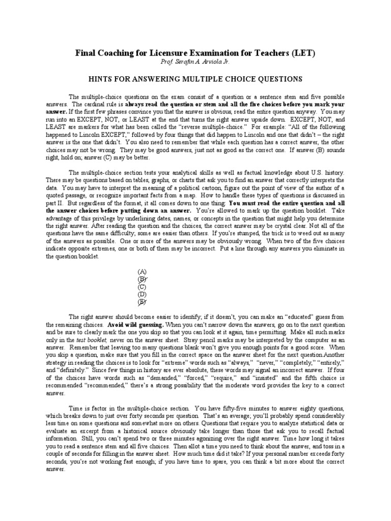 Final Coaching TIPS Answer Key | PDF | Multiple Choice