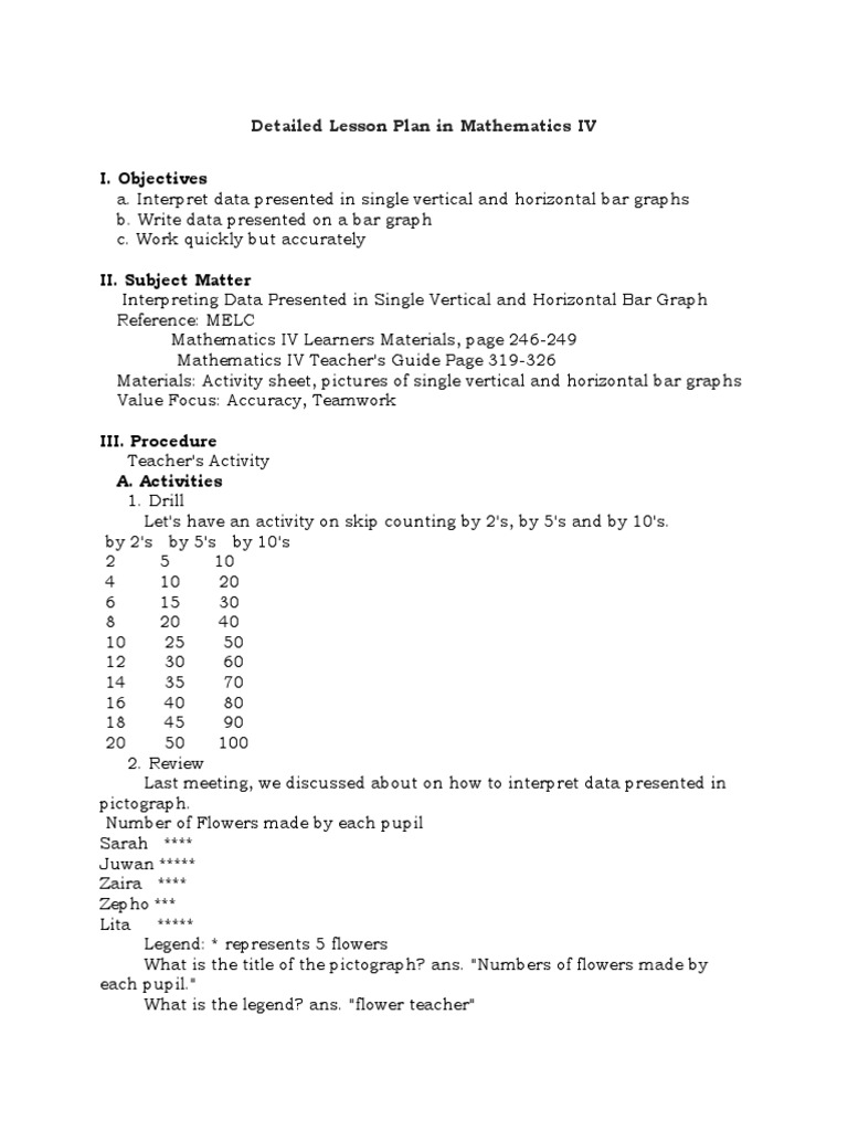 Detailed Lesson Plan in Mathematics IV | PDF | Chart | Cartesian ...