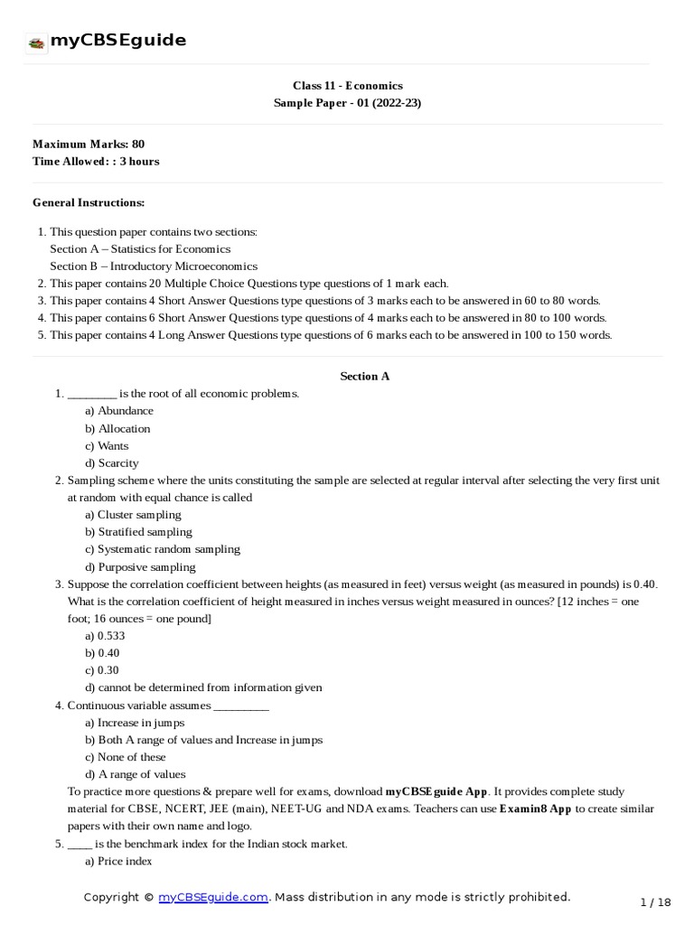 11 Economics Sp01 | PDF | Sampling (Statistics) | Mode (Statistics)