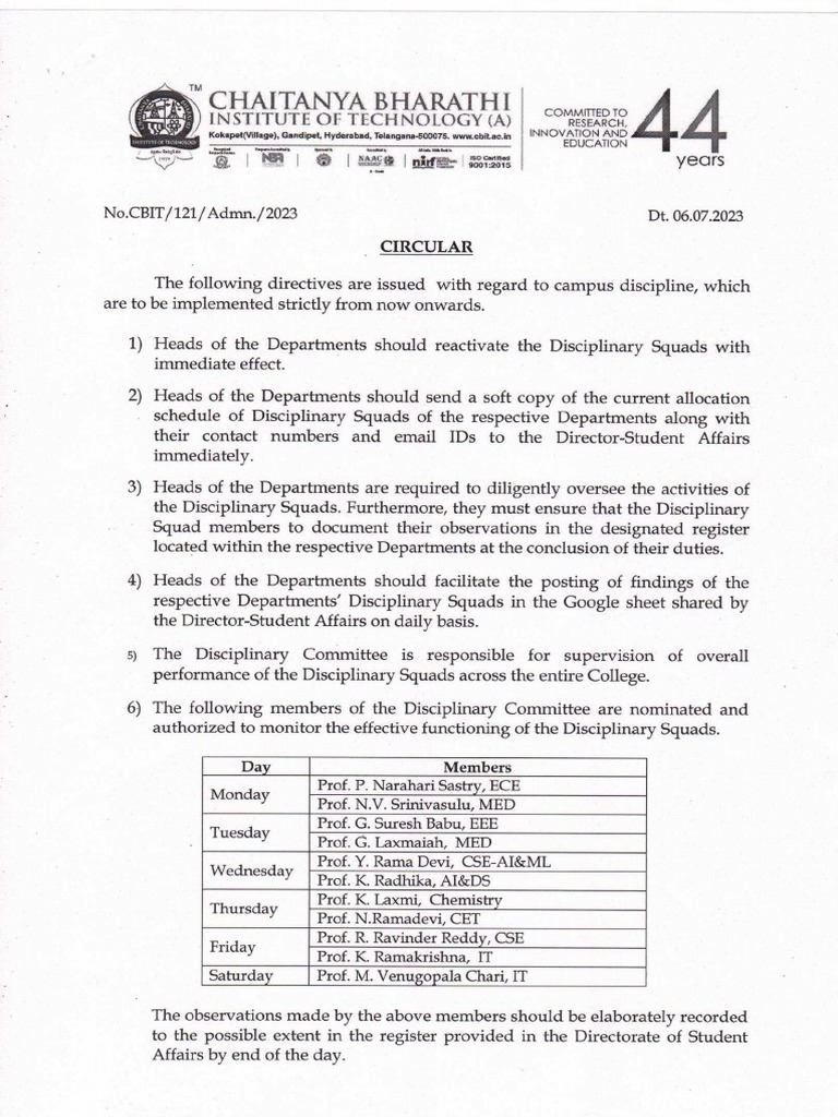 Circular Reg. Monitoring of Students' Discipline in Campus - 06.07.2023 ...
