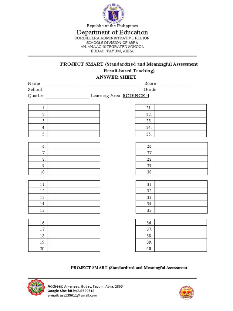 ASWER SHEET Grades - 4 - To - 6 | PDF