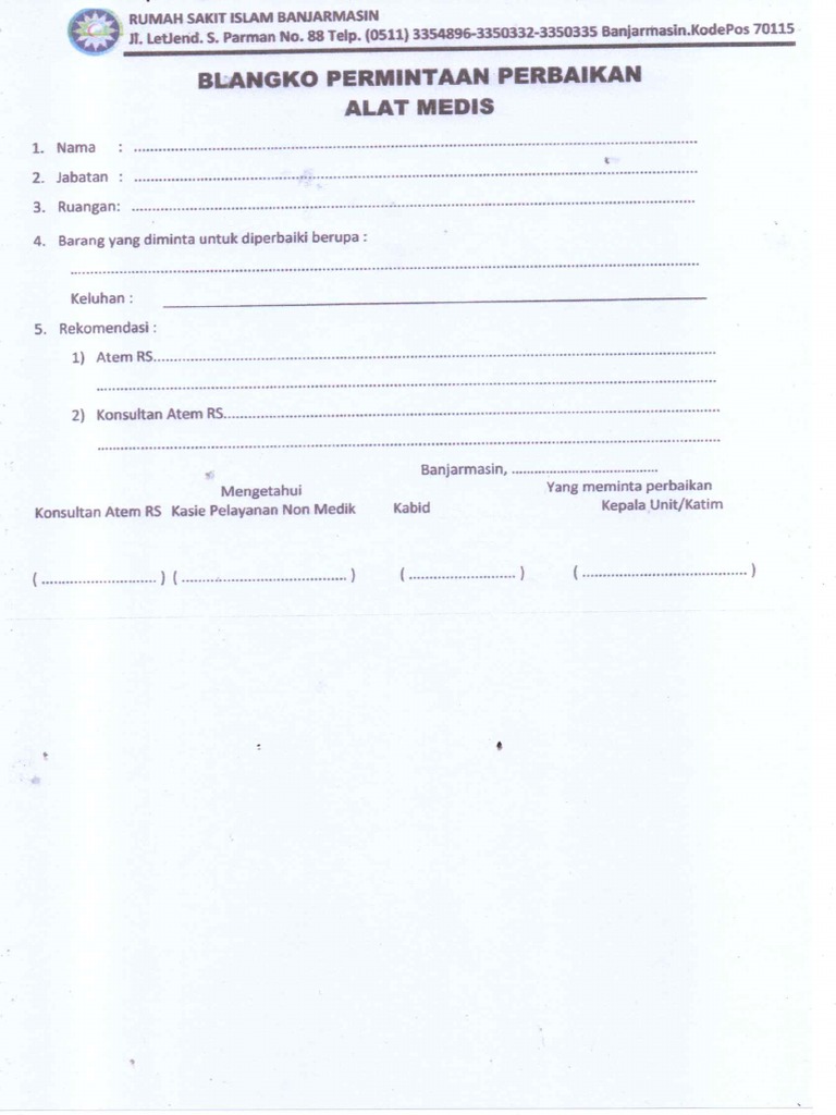 Form Perbaikan Alkes | PDF