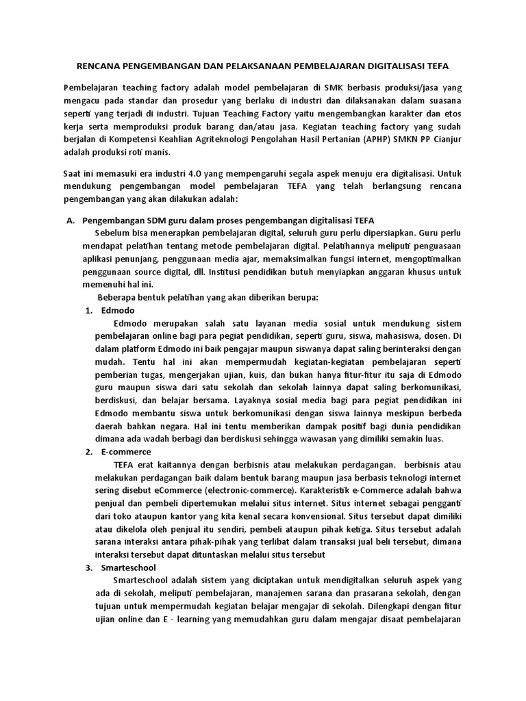 Rencana Pengembangan Tefa | PDF