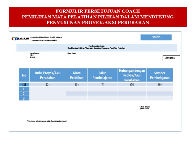 Form Persetujuan Coach - Mata Pelatihan Pilihan | PDF
