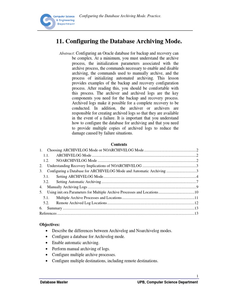 Configuring The Database Archiving Mode. | PDF | Backup | Databases
