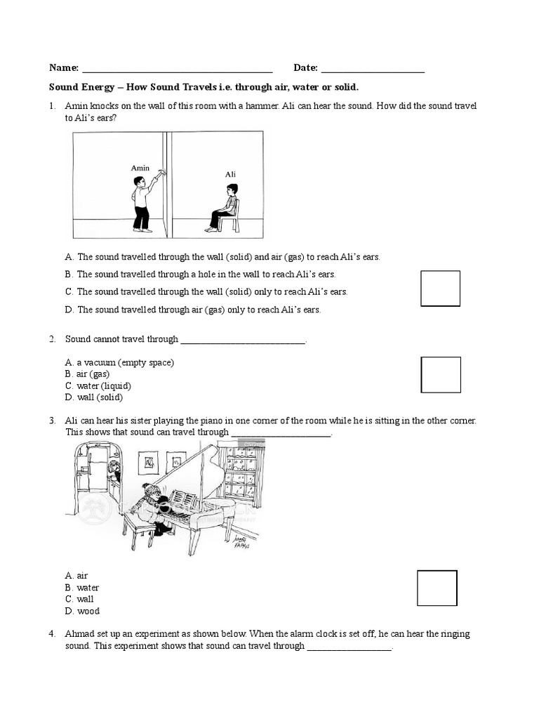 Sound Energy Y5 Worksheet | PDF | Sound | Water