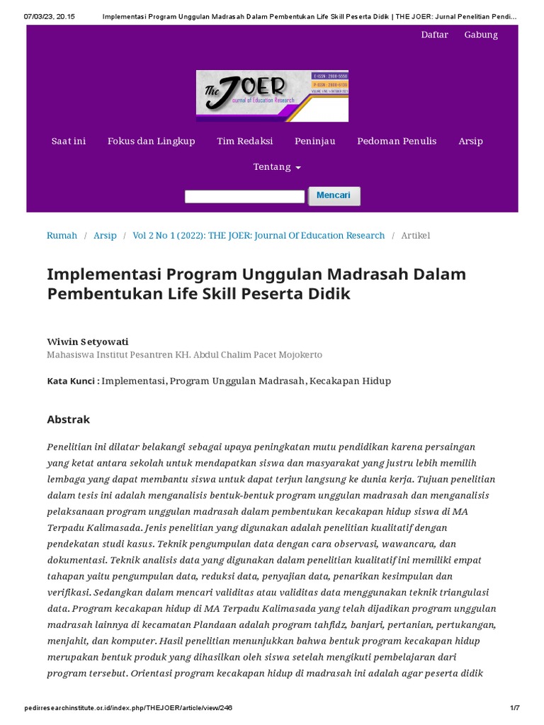 Program Unggulan Madrasah untuk Life Skill | PDF