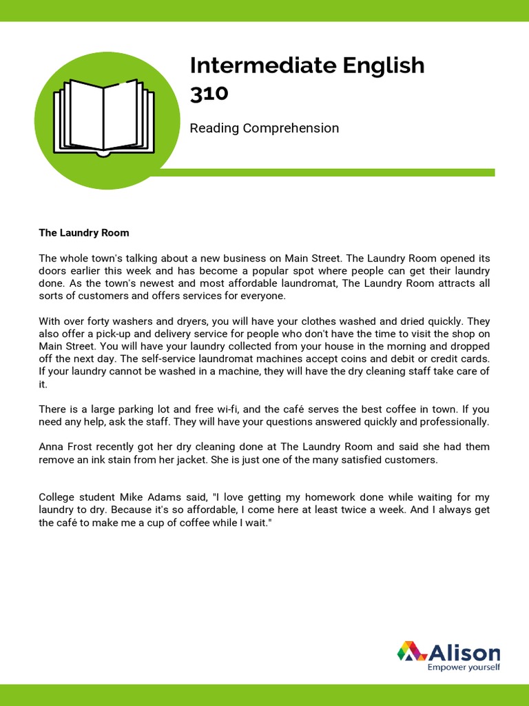 Alison Intermediate Reading Comprehesion | PDF
