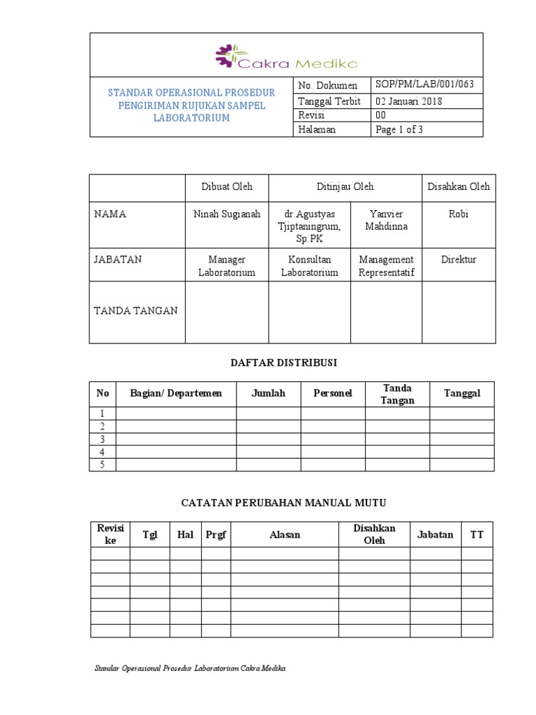 Sop Pengiriman Rujukan Laboratorium | PDF