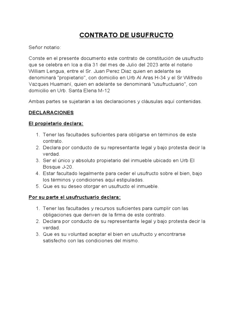 Contrato de Usufructo | PDF | Propiedad | Derecho privado