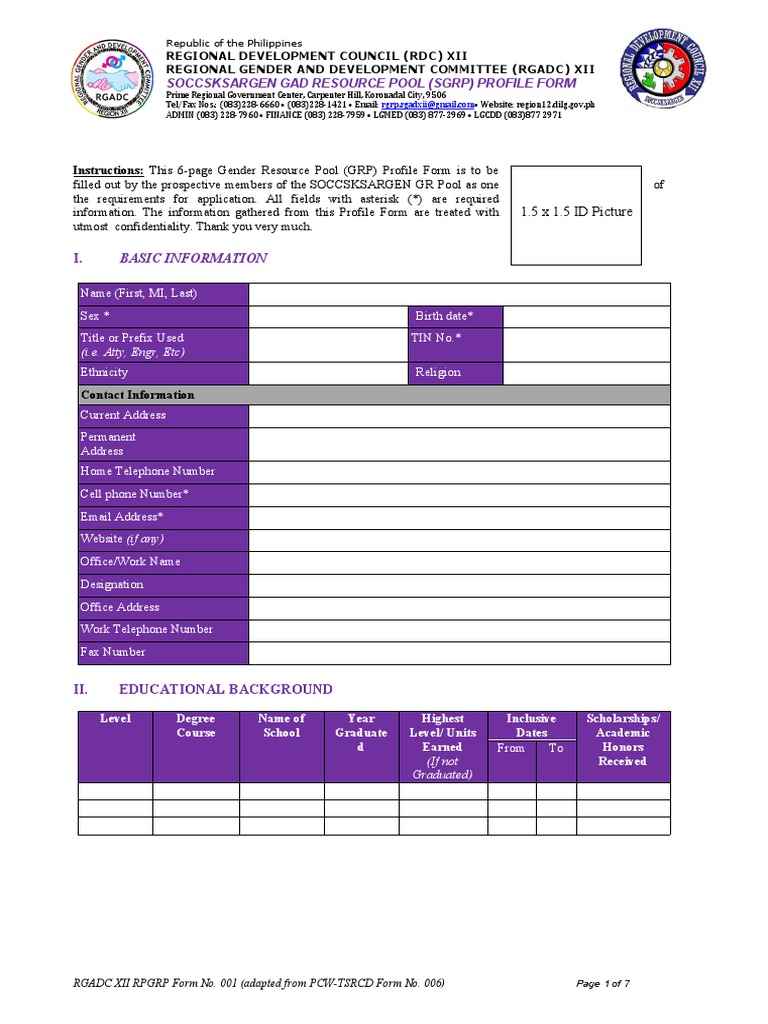 SOCCSKSARGEN GAD Resource Form | PDF | Gender | Gender Studies