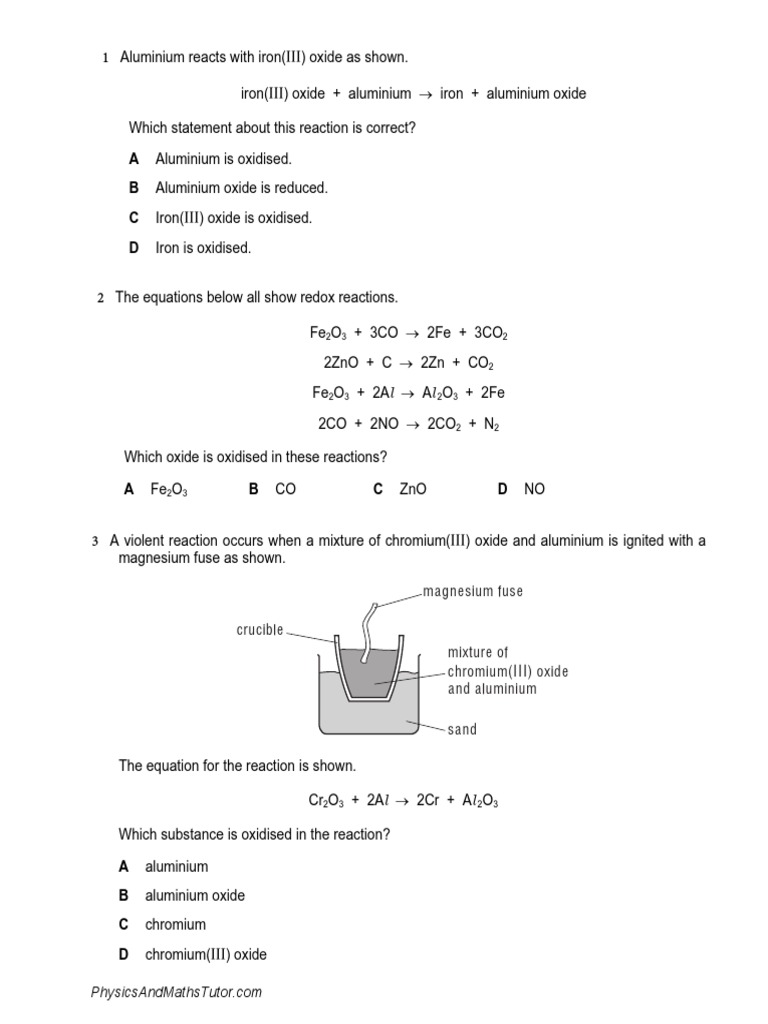 Redox (Multiple Choice) QP | PDF | Redox | Oxide