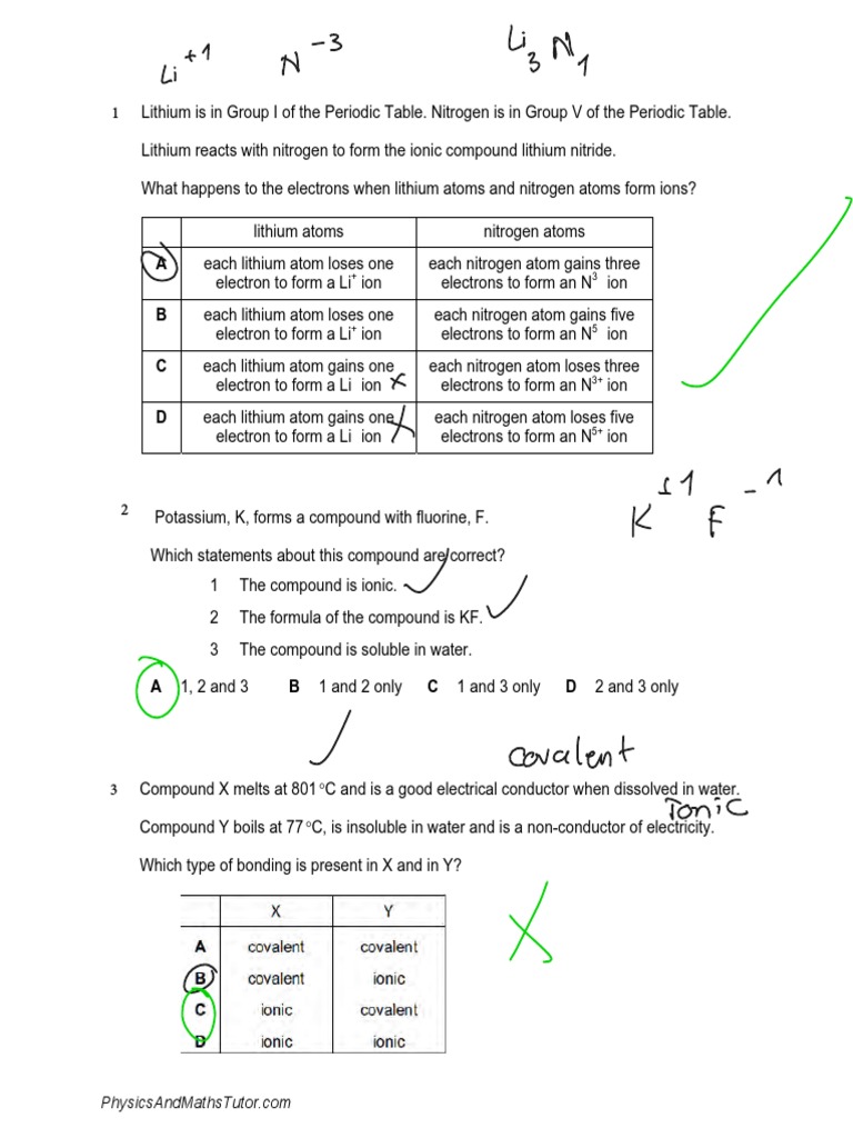 Ions & Ionic Bonds (Multiple Choice) QP | PDF | Chemical Compounds ...