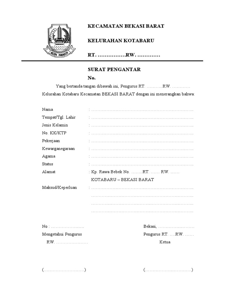 Form Surat Pengantar RT | PDF