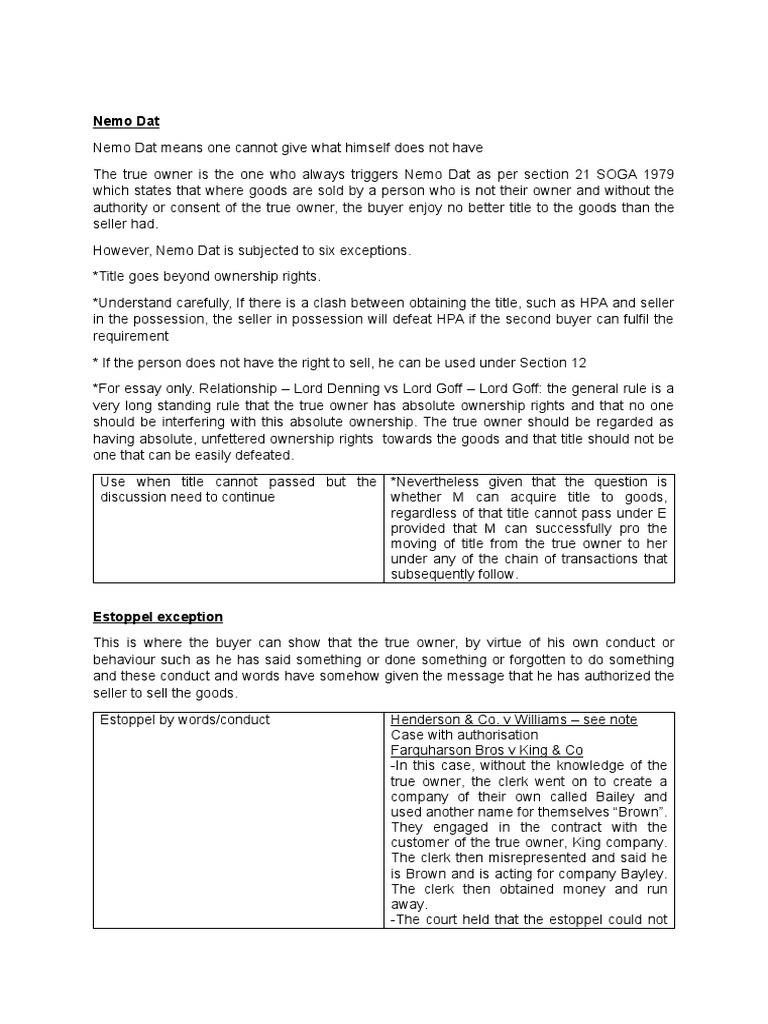 Nemo Dat | PDF | Possession (Law) | Misrepresentation