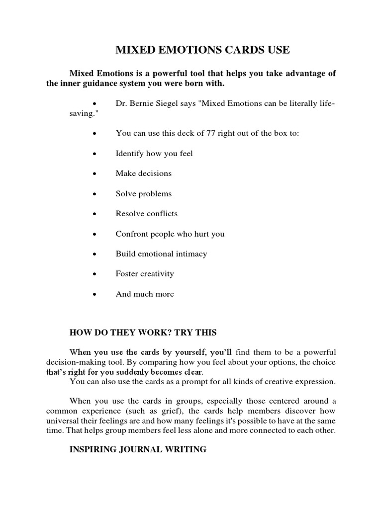 Mixed Emotions Card Deck Guide | PDF | Feeling | Emotions