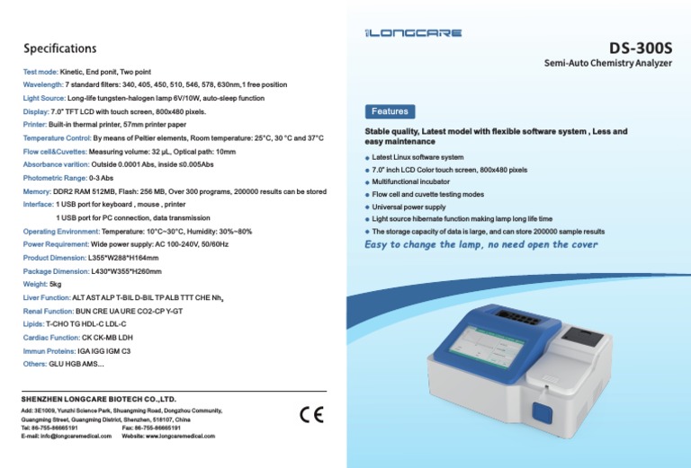 DS-300S Semi-Auto Chemistry Analyzer Catalog | PDF | Computer ...