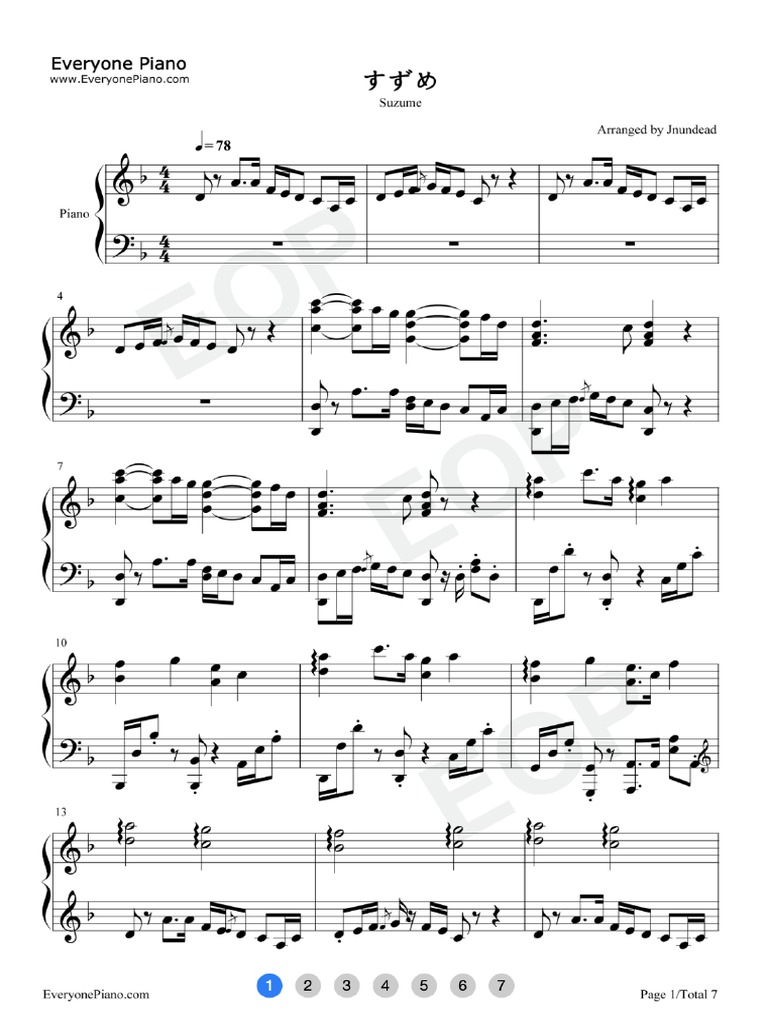 Suzume Piano Cover Pdf