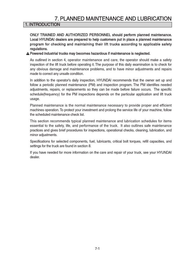 7-1. Planned Maintenance and Lubrication | PDF