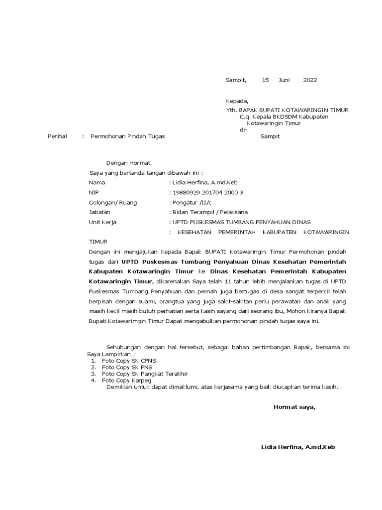 Contoh Surat Permohonan Pindah Antar SKPD | PDF