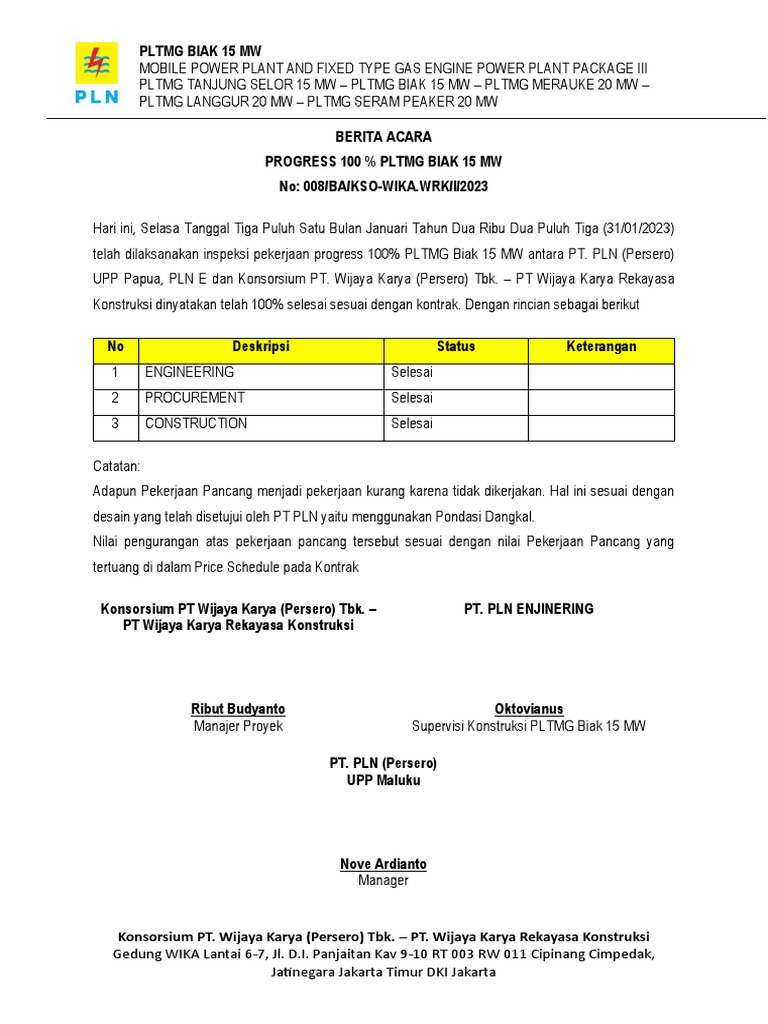 Berita Acara 100% | PDF