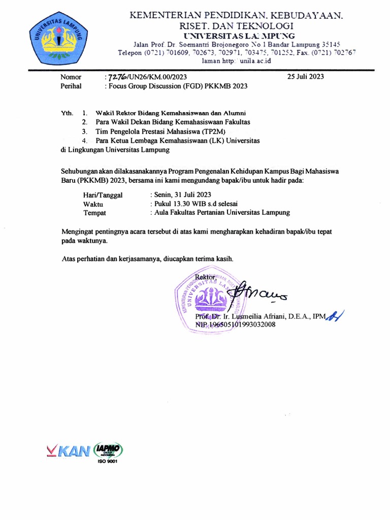 Undangan FGD PKKMB 2023 | PDF