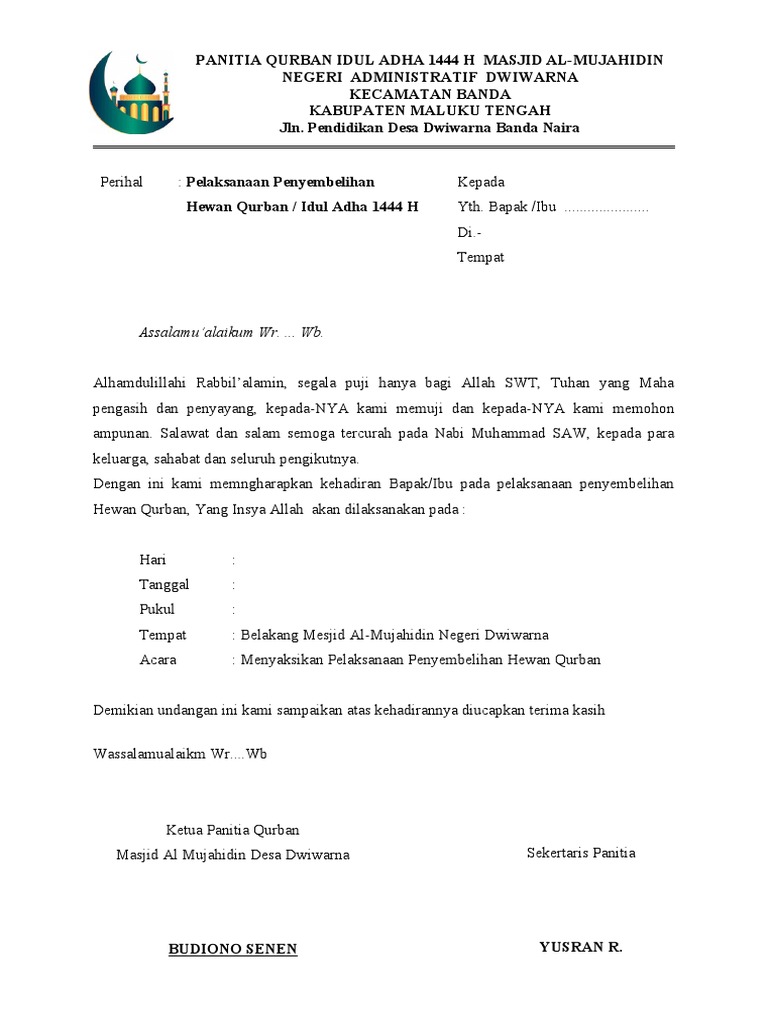 Surat Panitia Qurban | PDF
