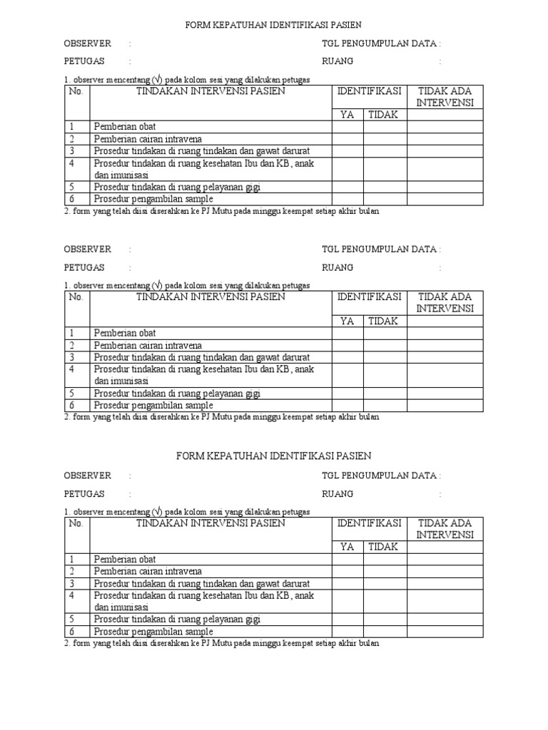 Formulir Kepatuhan Identifikasi Pasien | PDF