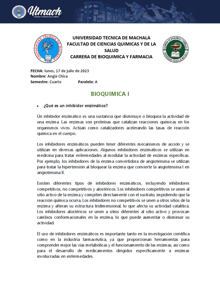 Clasificacion Inhibicion | PDF | Inhibidor de la enzima | Enzima