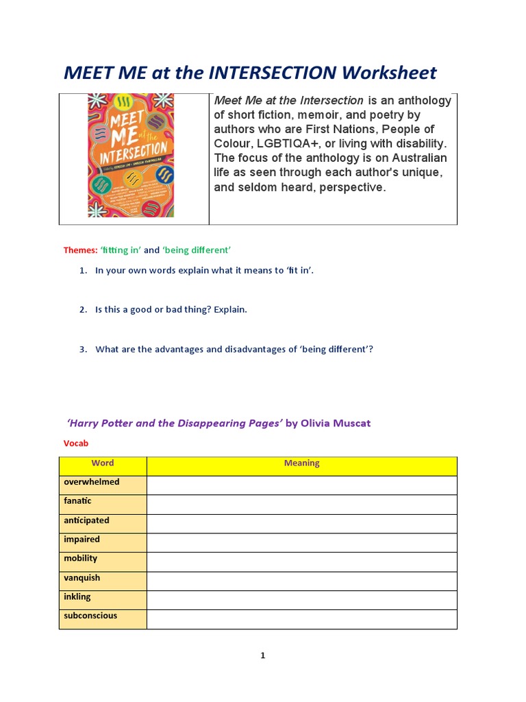 MEET ME at The INTERSECTION Worksheet | PDF