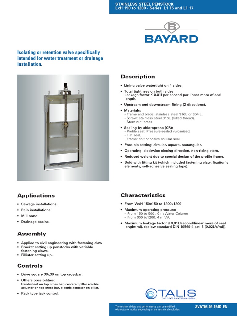 En Bayard Penstock L115 17D | PDF | Valve | Screw