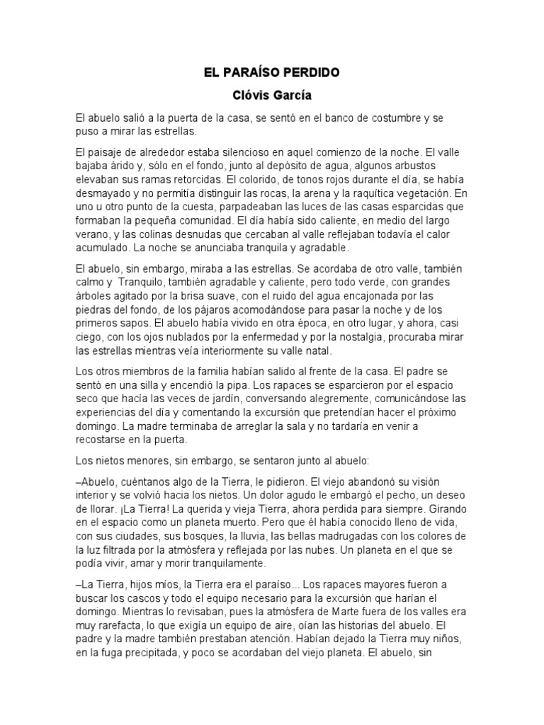 El Paraíso Perdido: Recuerdos de la Tierra | PDF