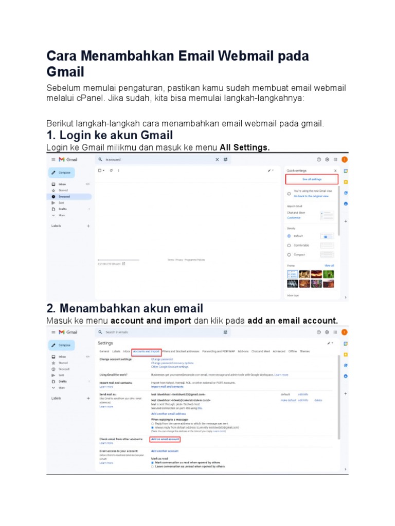 Cara Menambahkan Email Webmail Pada Gmail | PDF